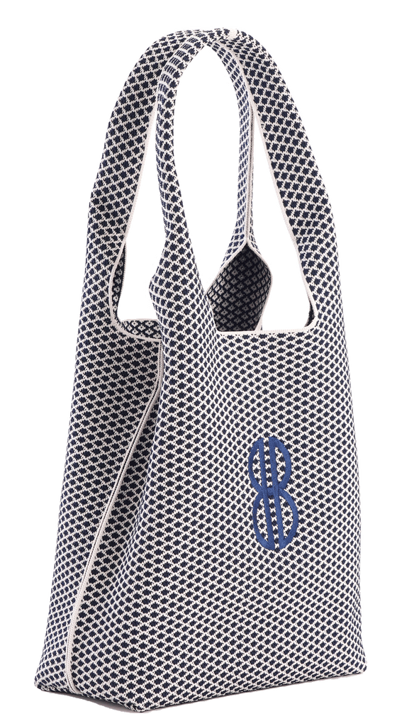 Sutton City Tote - Navy Diamond Monogram / Detachable Metal Chain - Me ...
