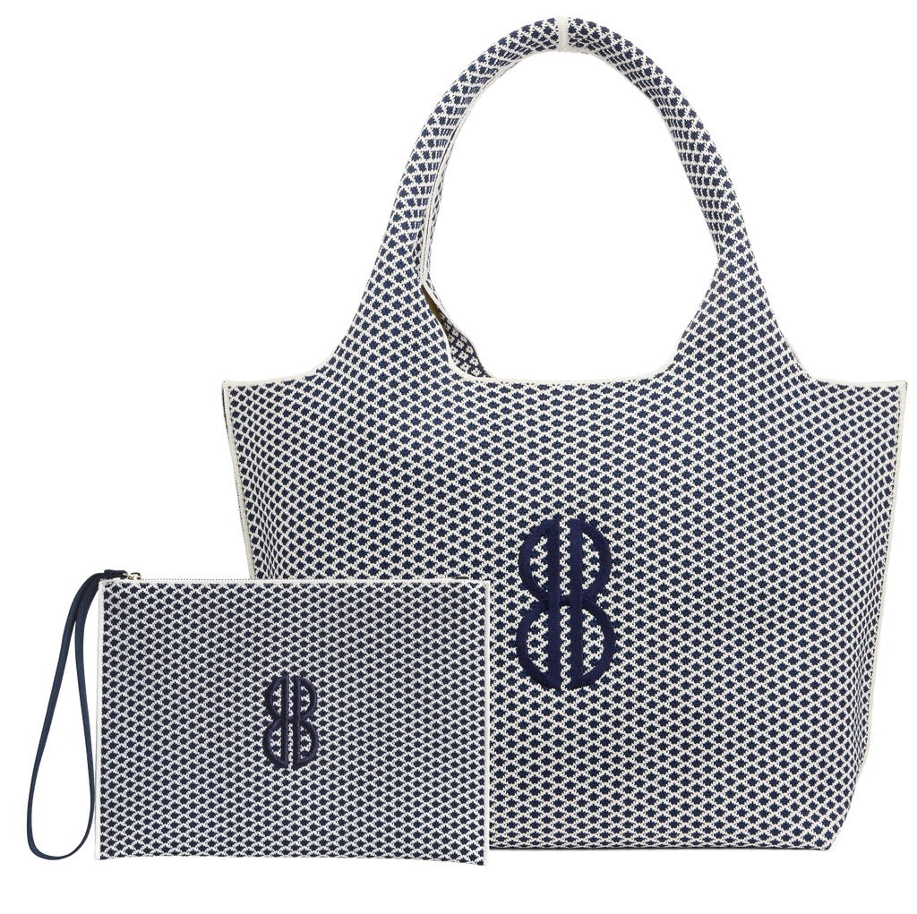Sutton City Tote - Navy Diamond Monogram / Detachable Metal Chain - La ...